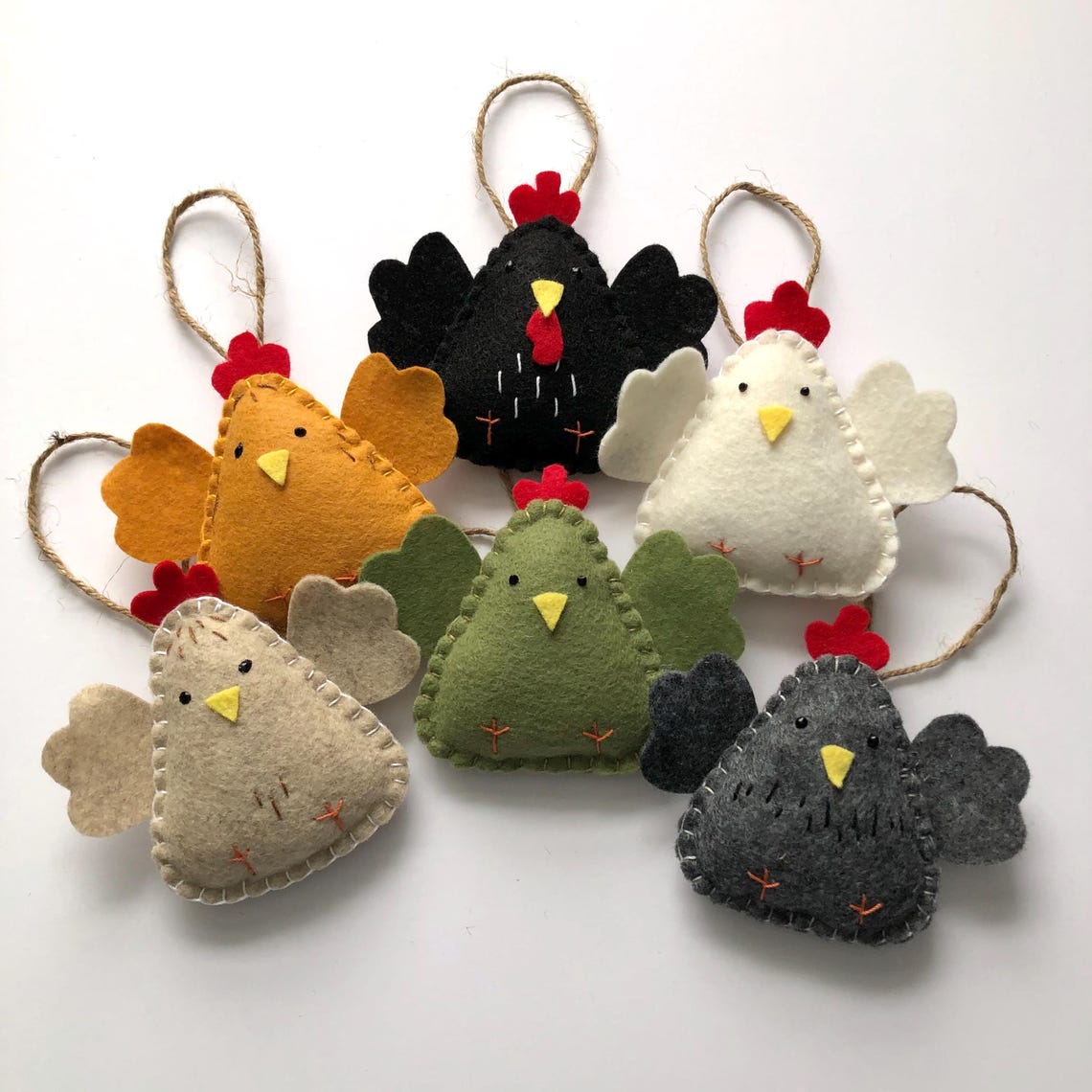 Country Chicken Hanger Ornament, Felted Hen Rooster Peg Hanger Decor ...