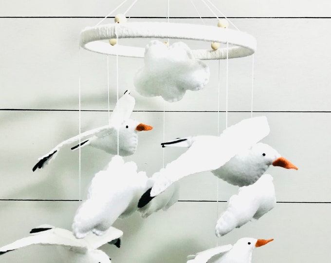 Seagull Nursery Mobile, Ocean Theme Seagull Decor, Nursery Baby Mobile ...