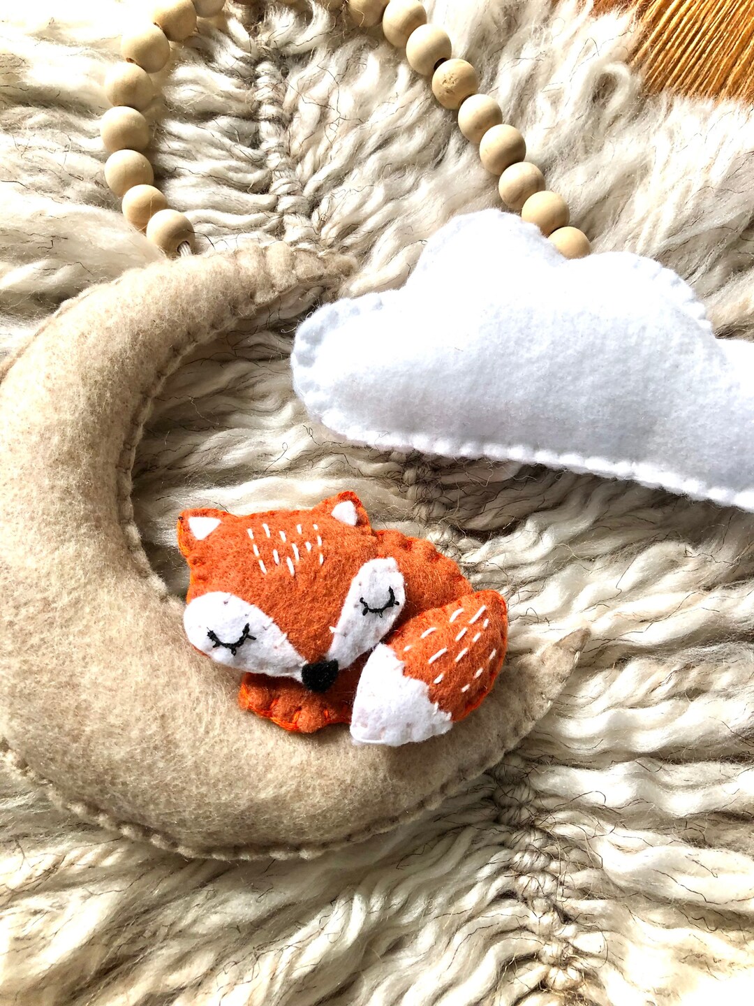 Sleeping Fox and Moon Beaded Shelf Decor, Fox Woodland Table Top Decor ...