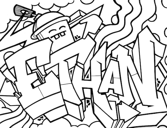 Ethan Coloring Book Page / Graffiti Names - Etsy Ireland