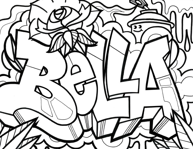 Bella Coloring Book Page / Graffiti Names | Etsy Hong Kong