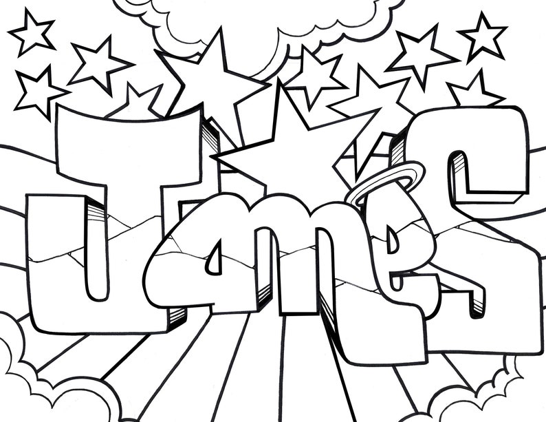 James Coloring Book Page / Graffiti Names - Etsy