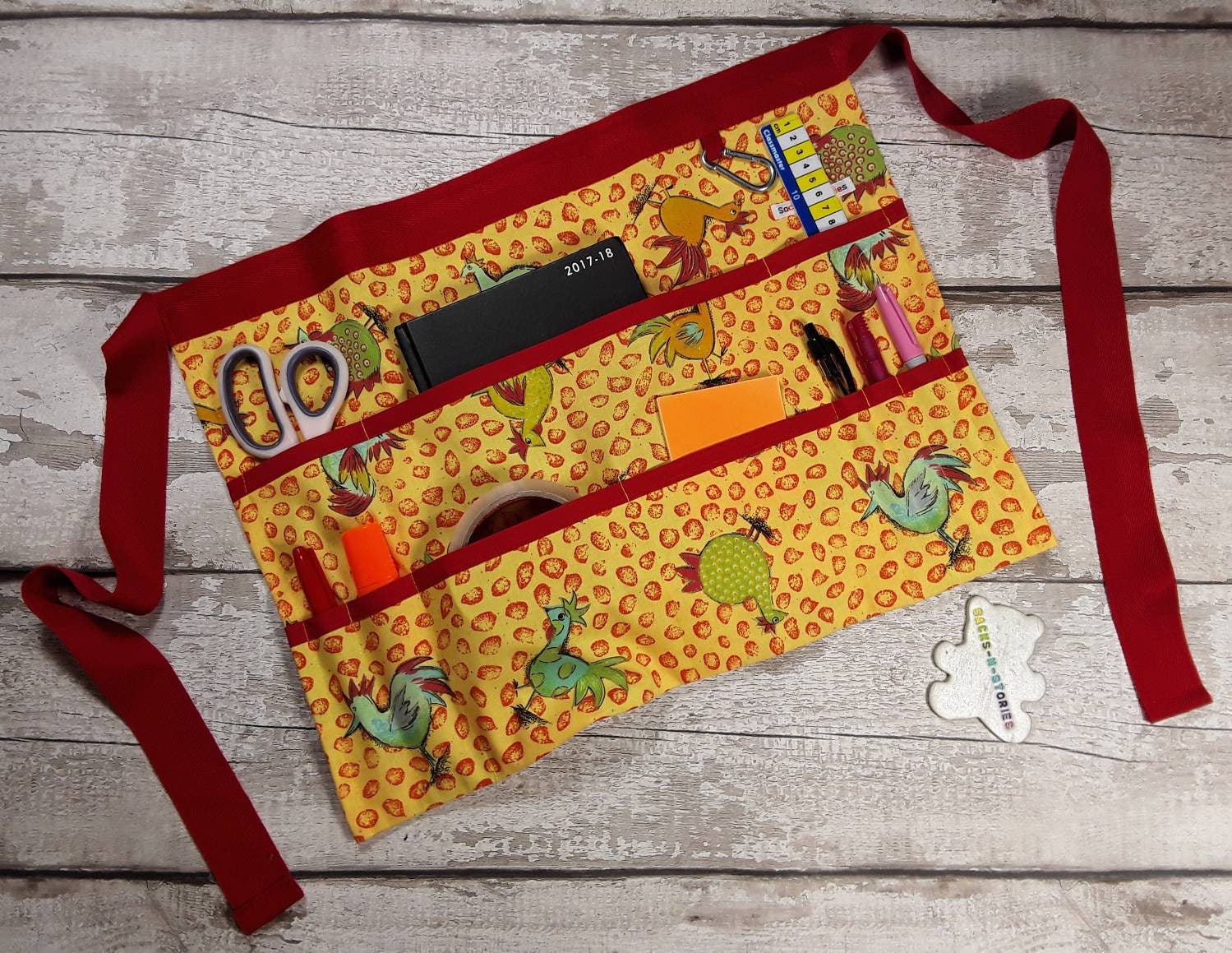 READY 2 POST Teacher Gift Apron for Teacher Half Waist 9 pockets Funky ...