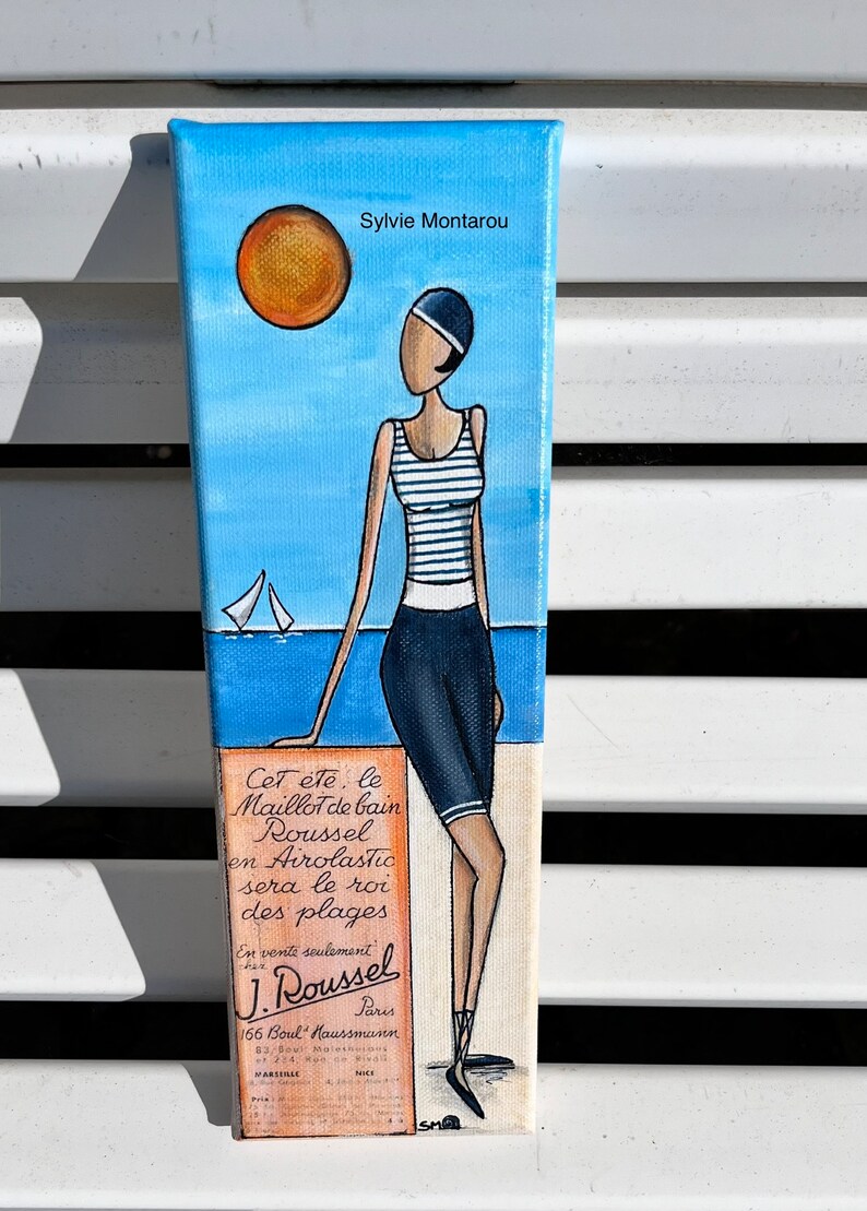 The Bather Acrylic Painting Swimsuit Brittany Vintage Seaside - Etsy