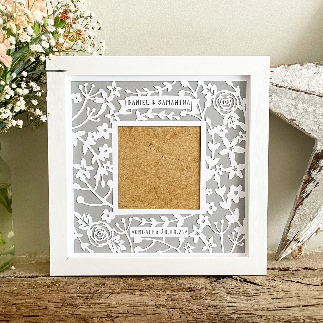Personalised Wedding Photo Frame Papercut Framed Floral Engagement Gift ...