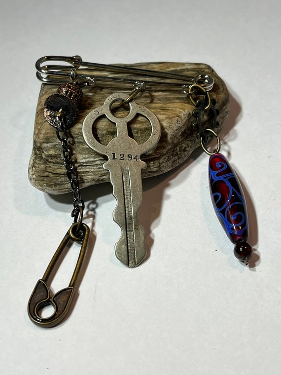Key and Glass Bead Pin - Etsy