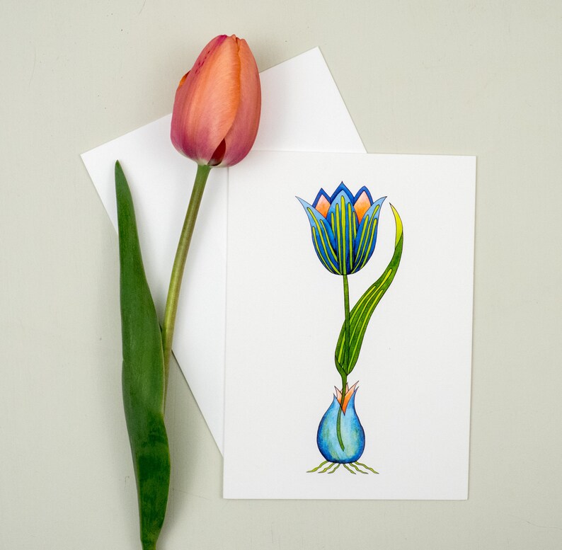 Tulip Flower Card Spring Flower Card Tulip Bulb Blue Tulip | Etsy