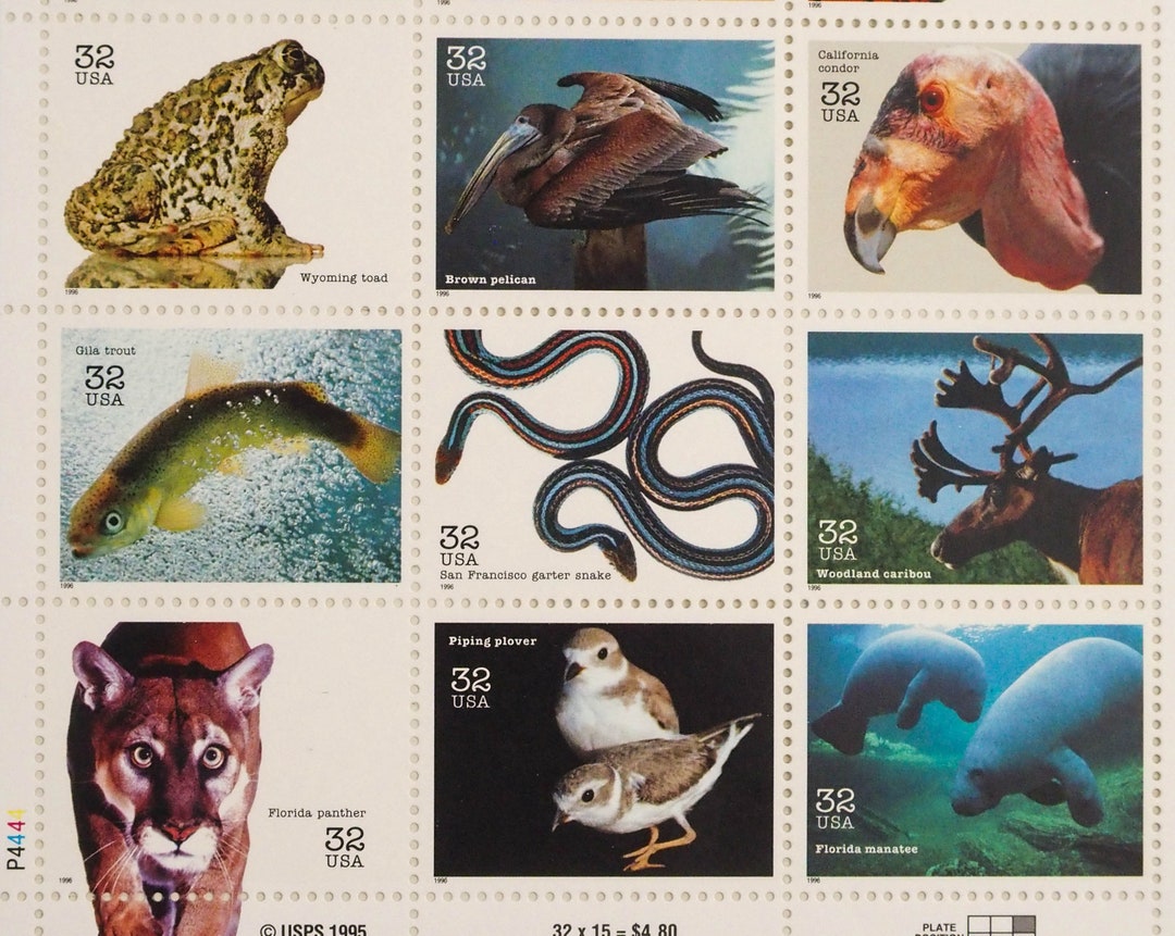 15 Endangered Species Stamps, Vintage Nature Postage, Species Include ...