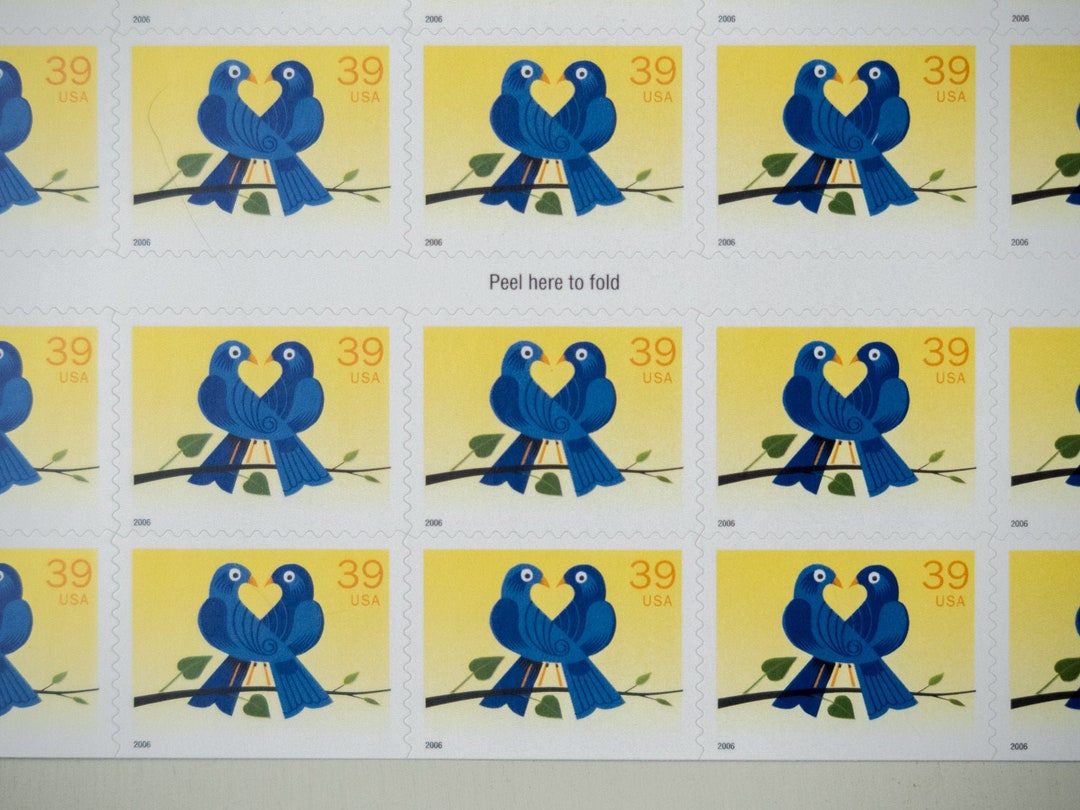 20 True Blue Bird Vintage Postage Stamps, Bird Love Stamps Series ...