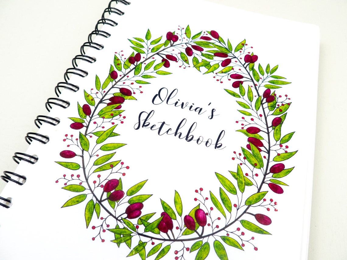 Olive Wreath journal notebook with pockets Olive branch art | Etsy