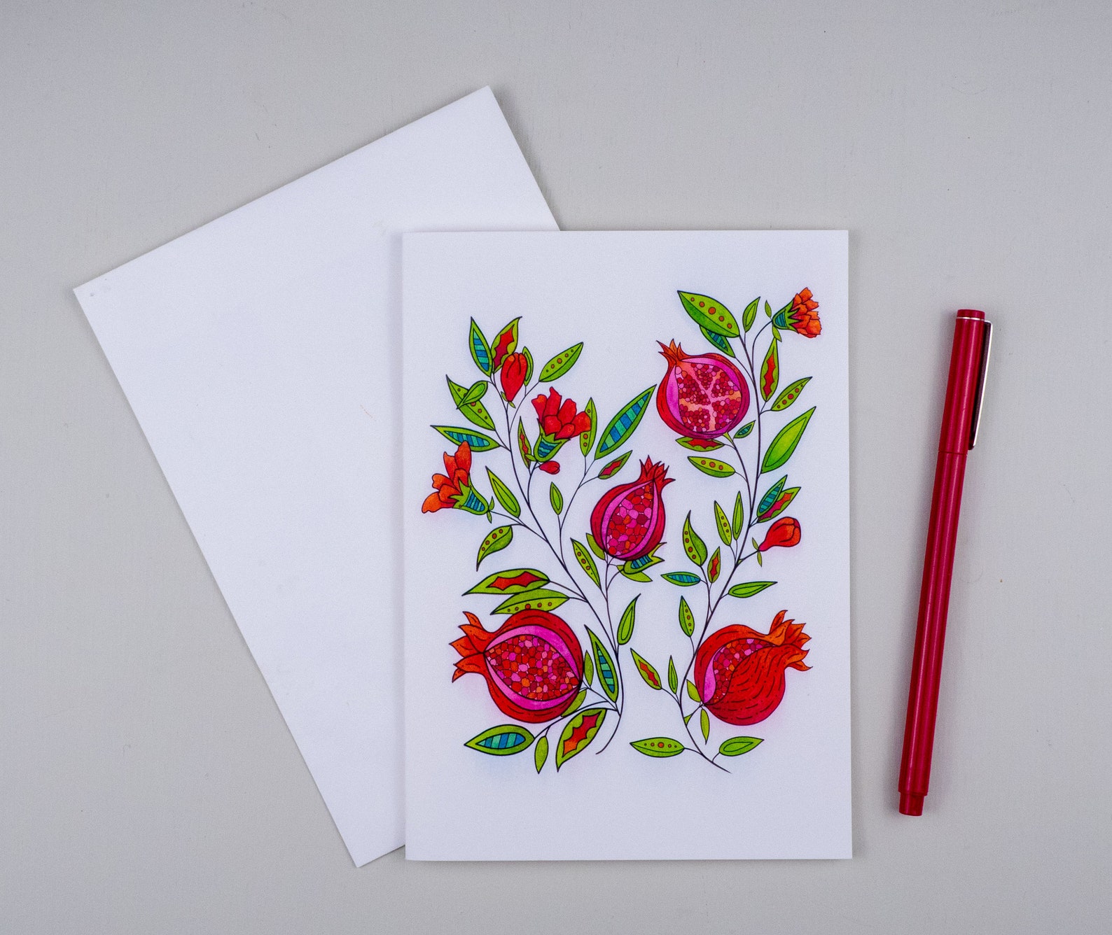 Pomegranate Greeting Card: Red Flower Valentine, Gardener Notecard - Etsy