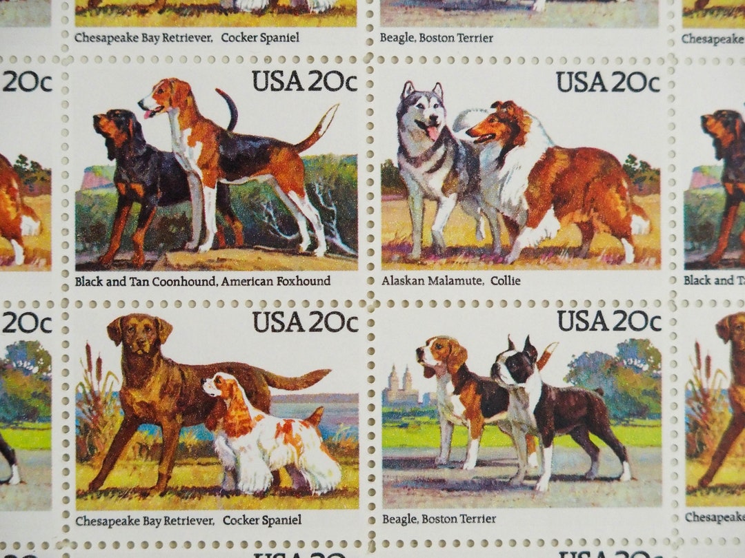 20 Dog Postage Stamps: Beagle, Boston Terrier, Cocker Spaniel ...