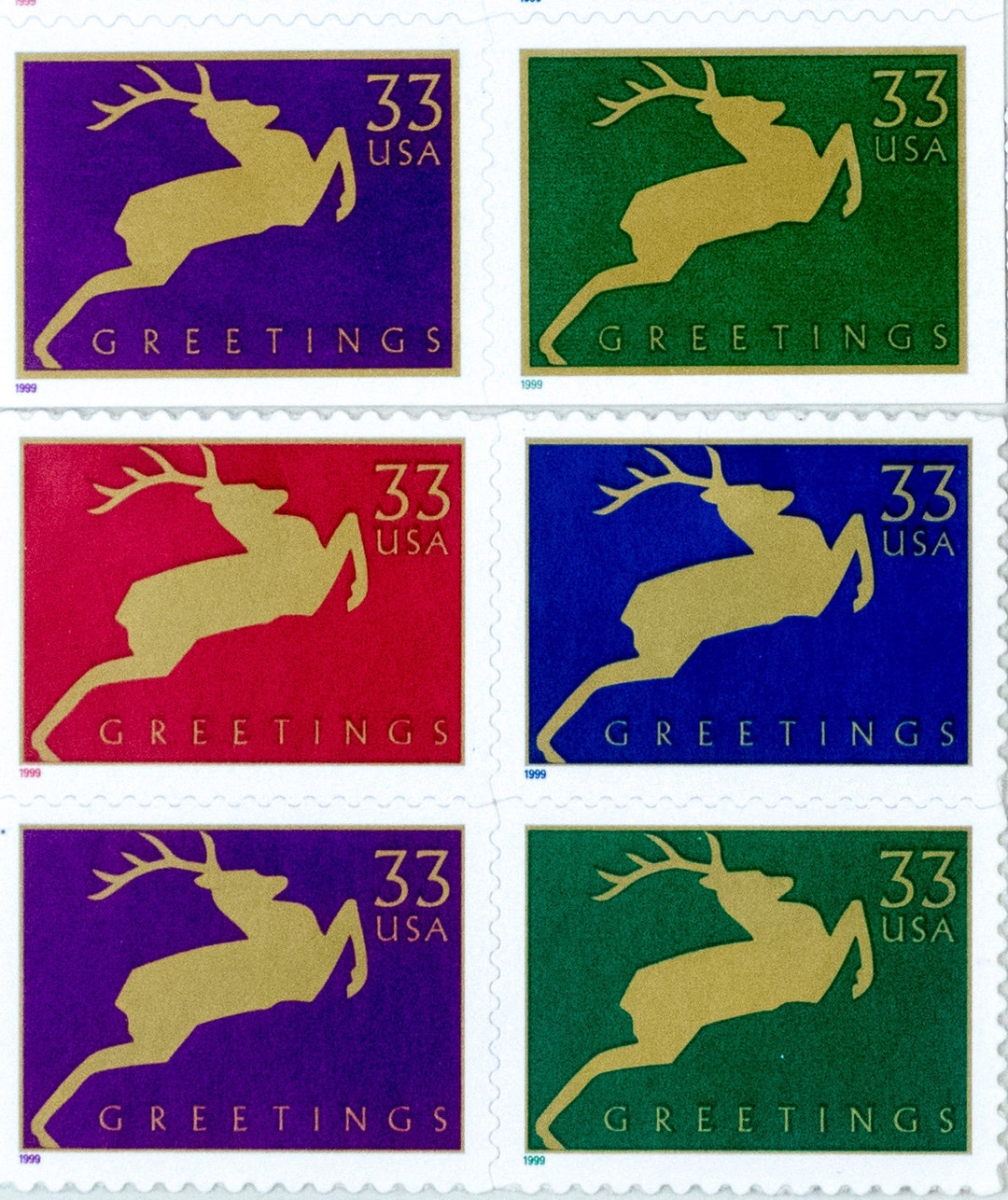 20 Leaping Deer Stamps, 33 Cent Reindeer Stamps, Christmas Postage ...