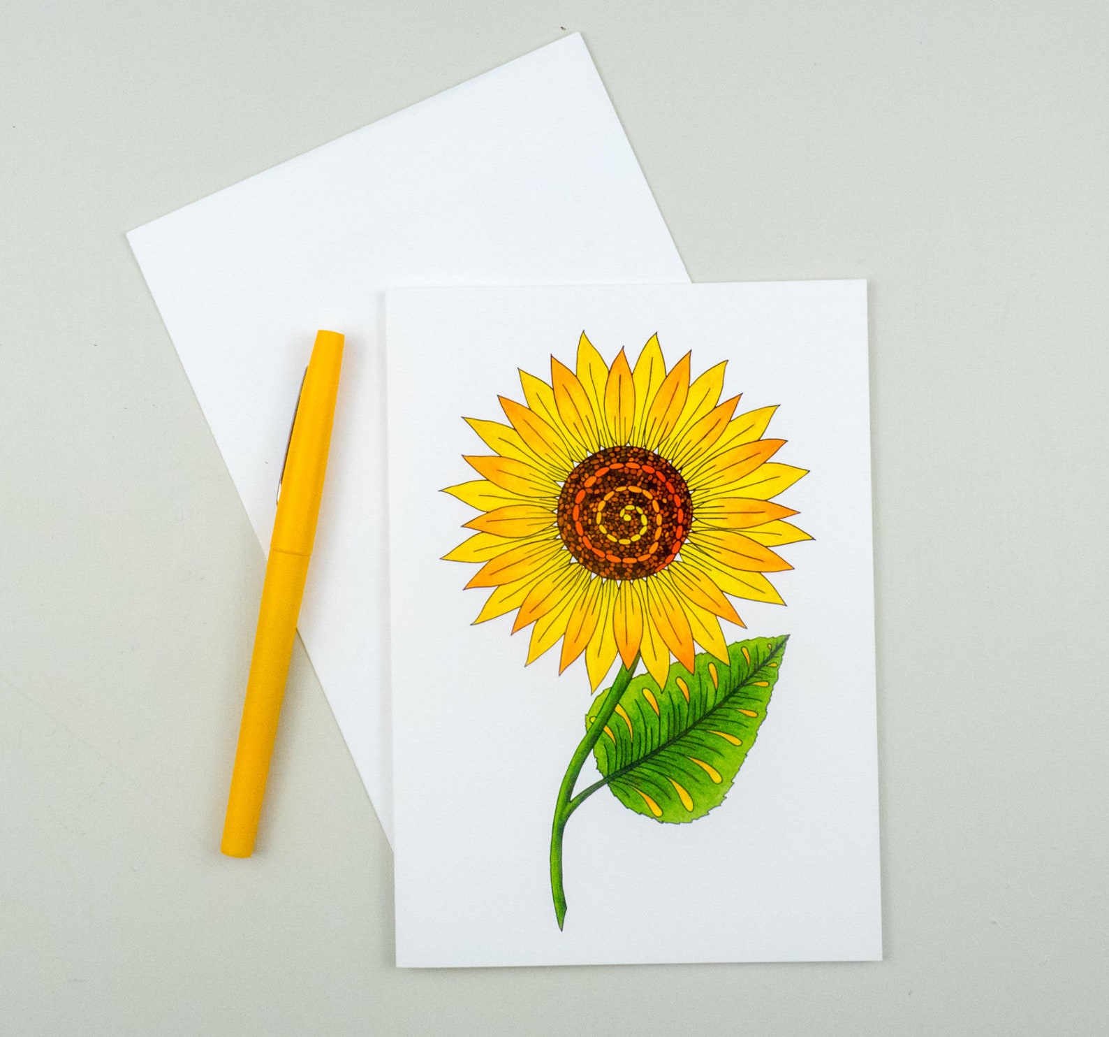 Sunflower greeting card Blank flower card botanical art | Etsy