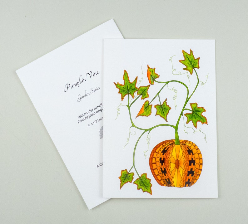 Pumpkin Vine Card Fall Seasonal Card Halloween Greetings | Etsy