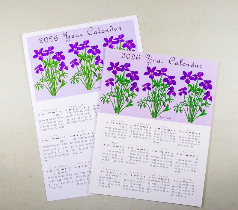 2026 Violets Year at a Glance Calendar, Botanical Full Year Calendar ...