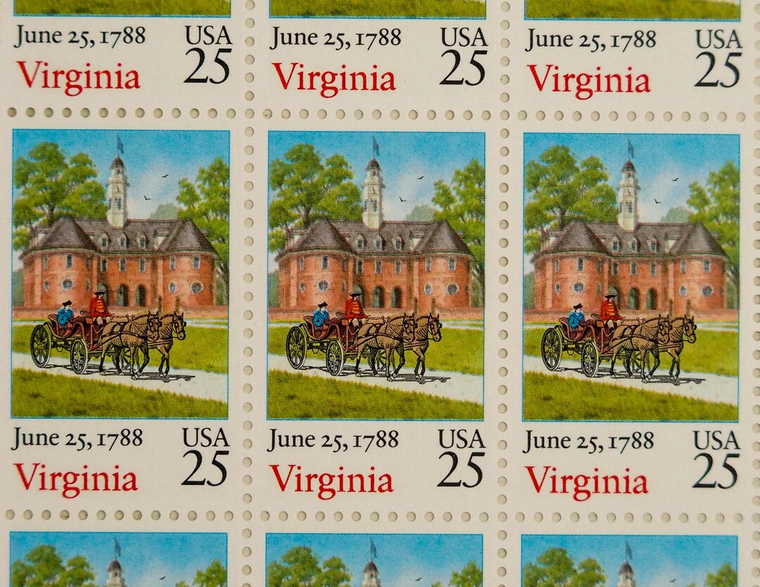 25 Virginia State Stamps, Virginia Statehood Postage, Southern Bride ...