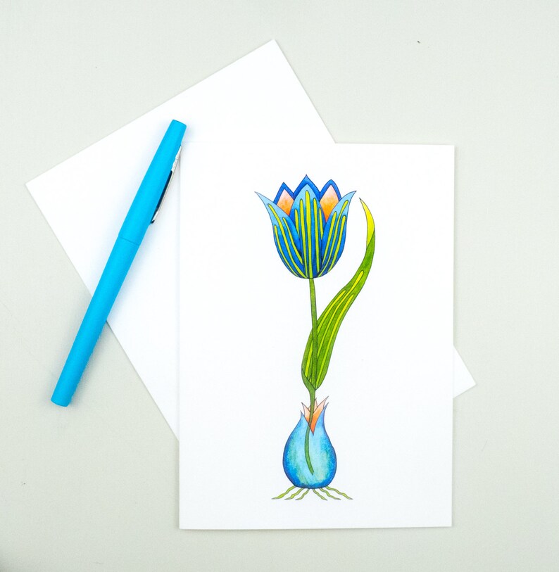 Tulip Flower Card Spring Flower Card Tulip Bulb Blue Tulip | Etsy