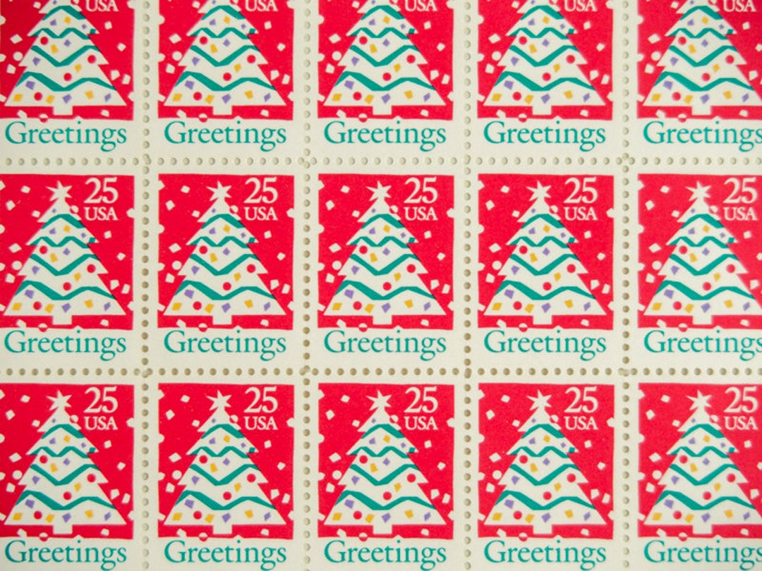 25 Red Papercut Christmas Tree Stamps Holiday Postage - Etsy