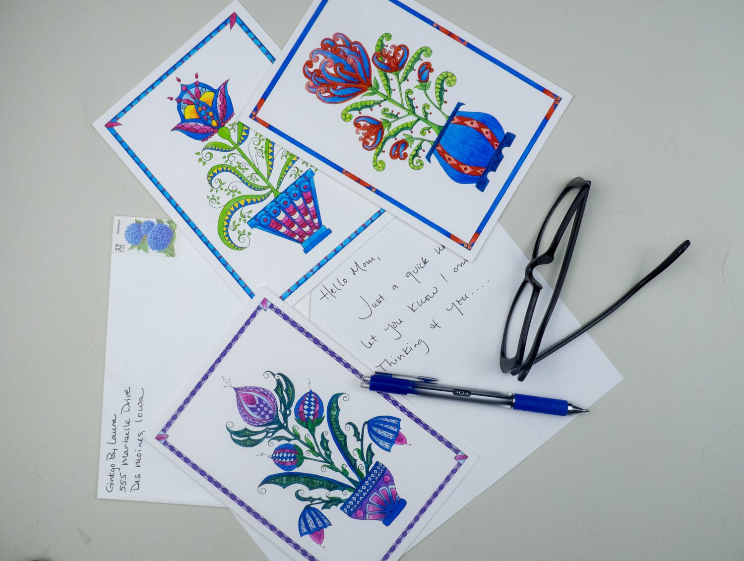 Folk art card assortment botanical card set floral note | Etsy