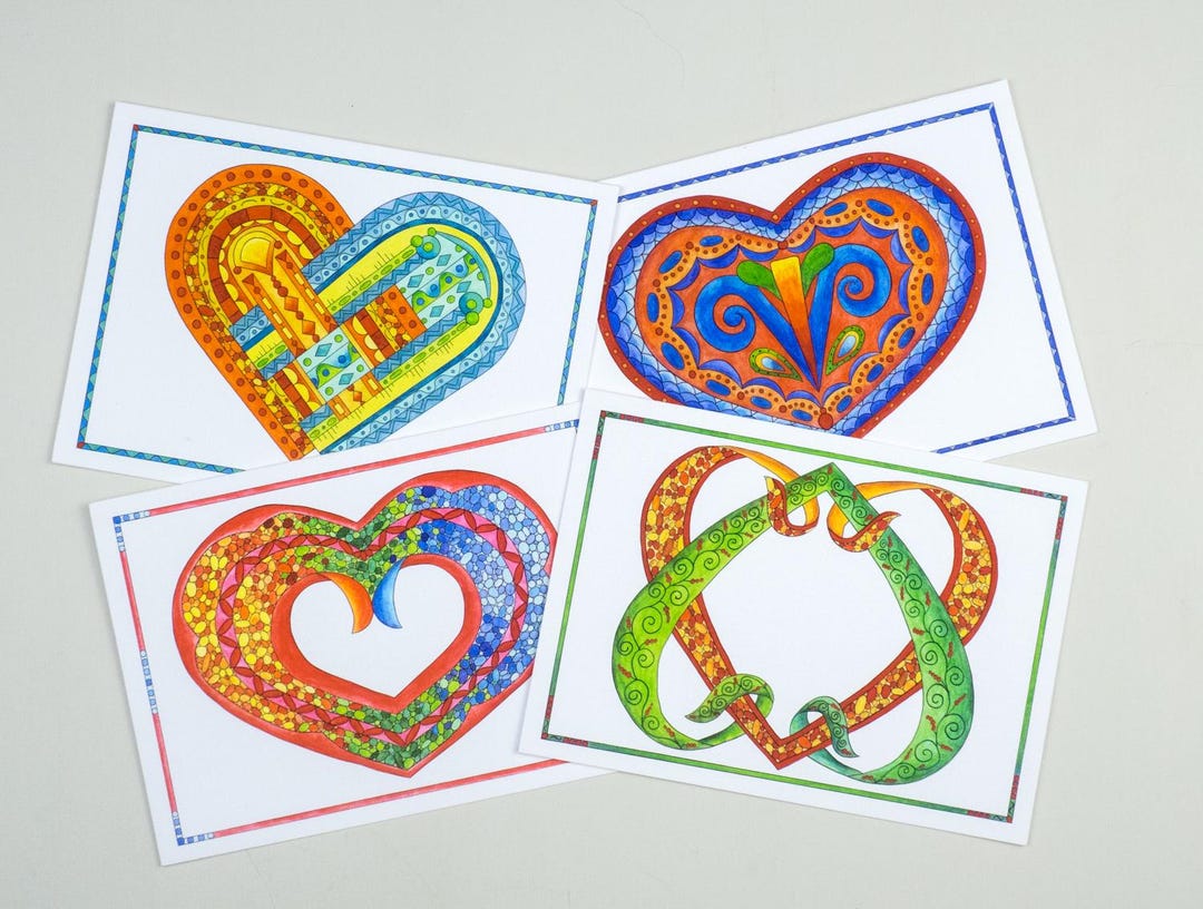 Heart Cards, Buy Single Cards or a Set, Valentine Greeting, Folk Art Valentines, Celtic Heart ...