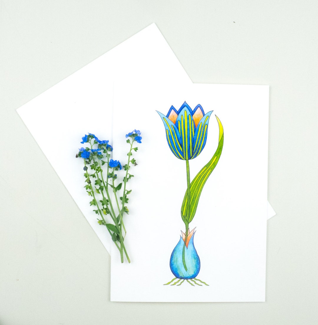 Tulip Flower Card, Spring Flower Card, Tulip Bulb, Blue Tulip Greetings ...