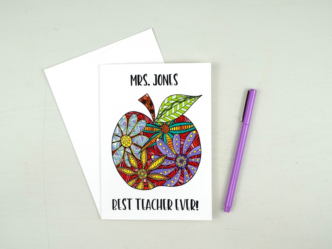 Zentangle Apple Greeting Card, Teacher Appreciation Notecard ...