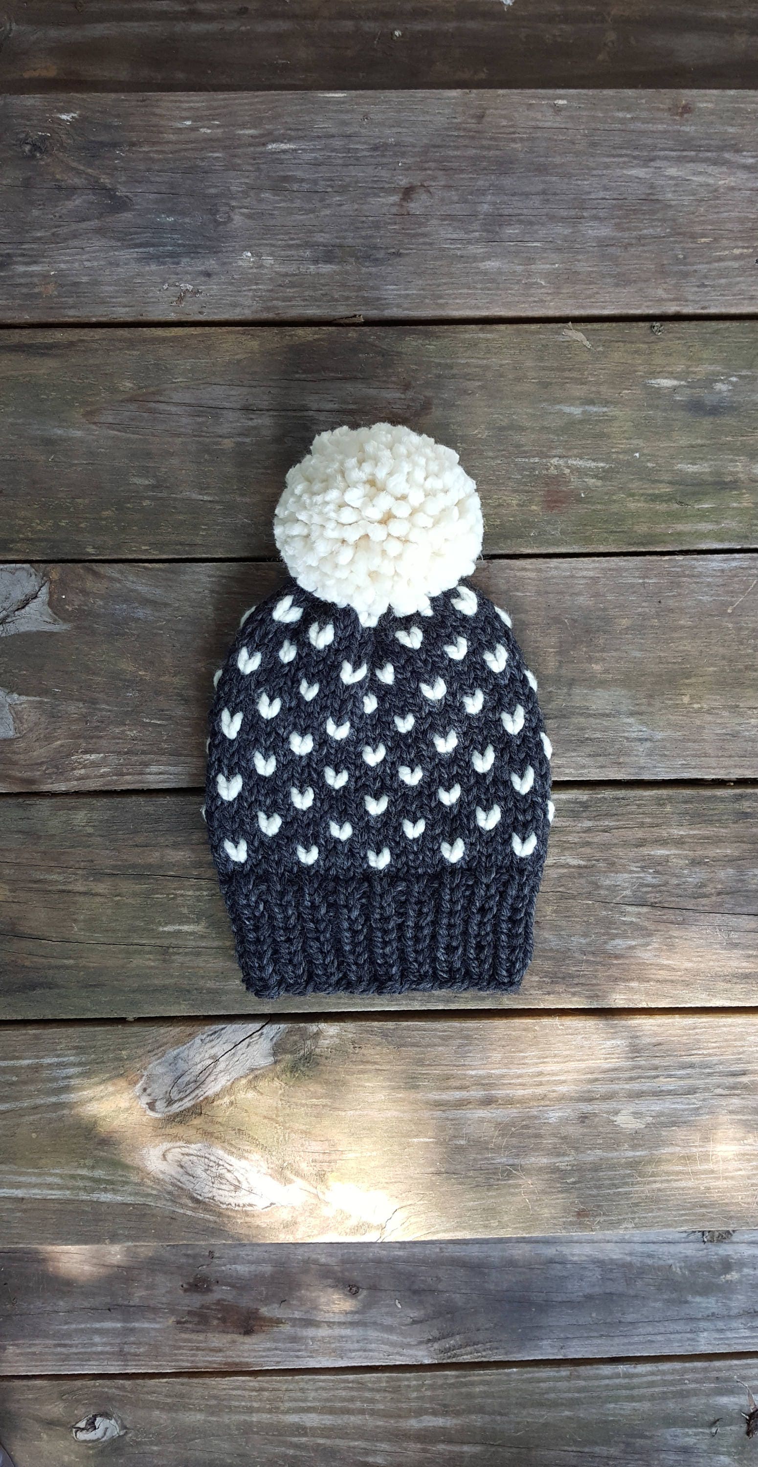 Slouchy Beanie Knit Hat Toque Pom Pom Hat Fair Isle Hat - Etsy