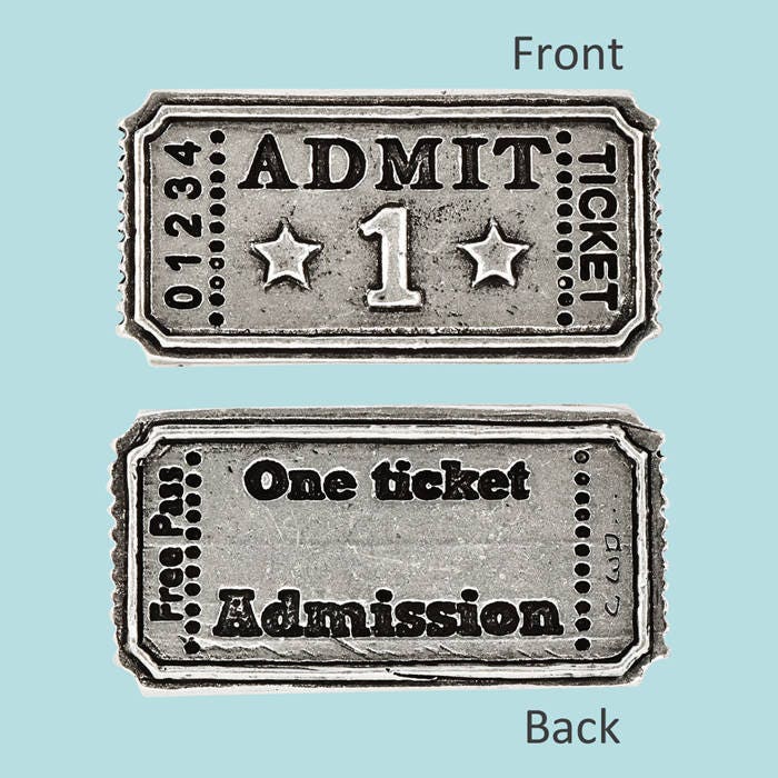 Admit One Ticket Pocket Token, Pewter Pocket Charm, 2 1/16 X 1 1/16 X 1 ...