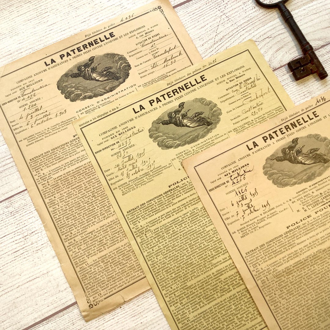Antique 1903–1905 Harvest Insurance Documents, Handwritten & Stamped ...