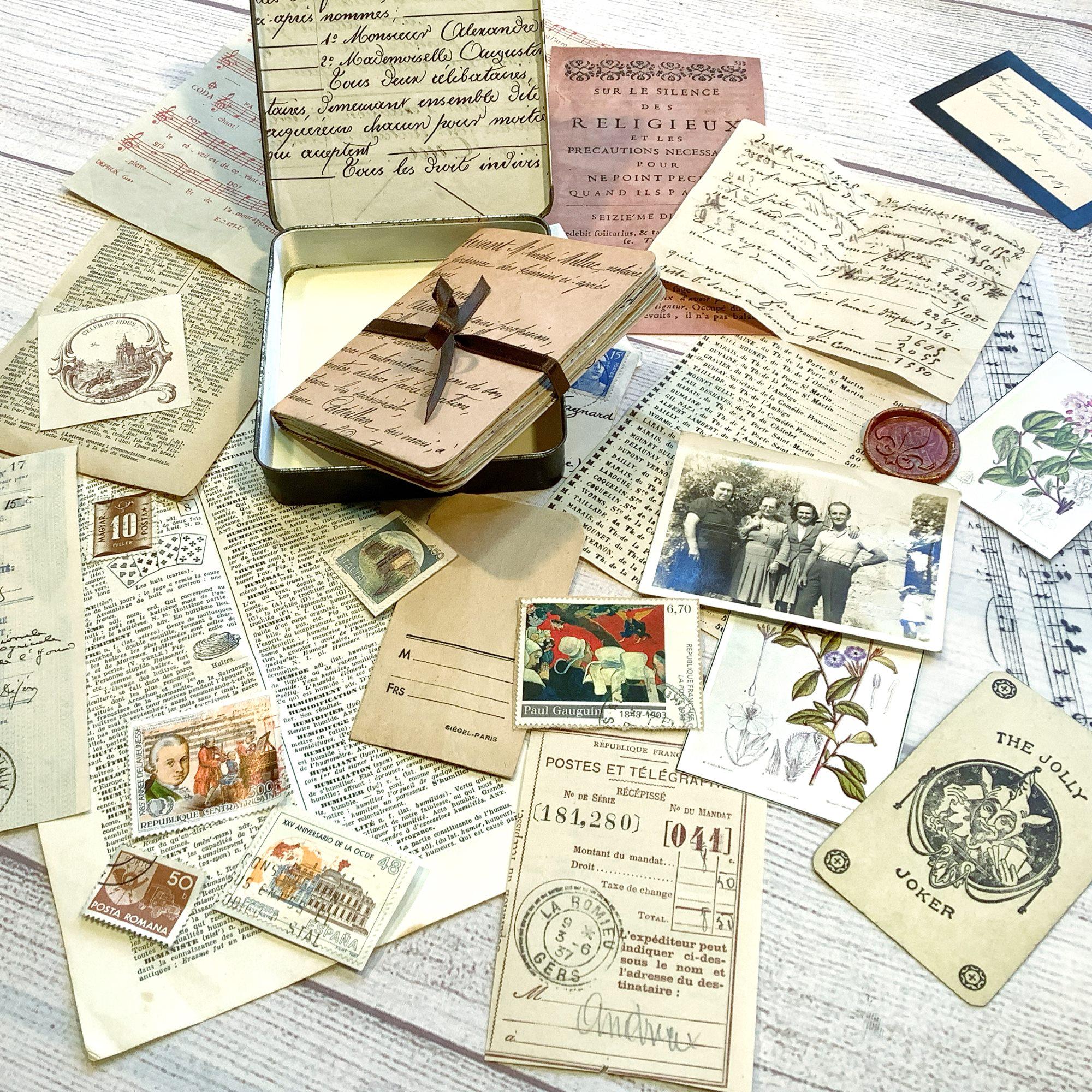 Junk Journal Kit in a Tin – Tiny Vintage French & Eco-dyed Paper ...