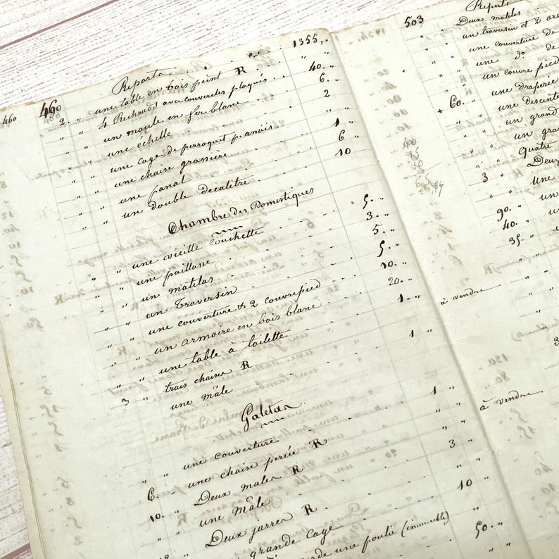 Antique French Inventory Ledger C. Mid 1800s, Estate Succession ...