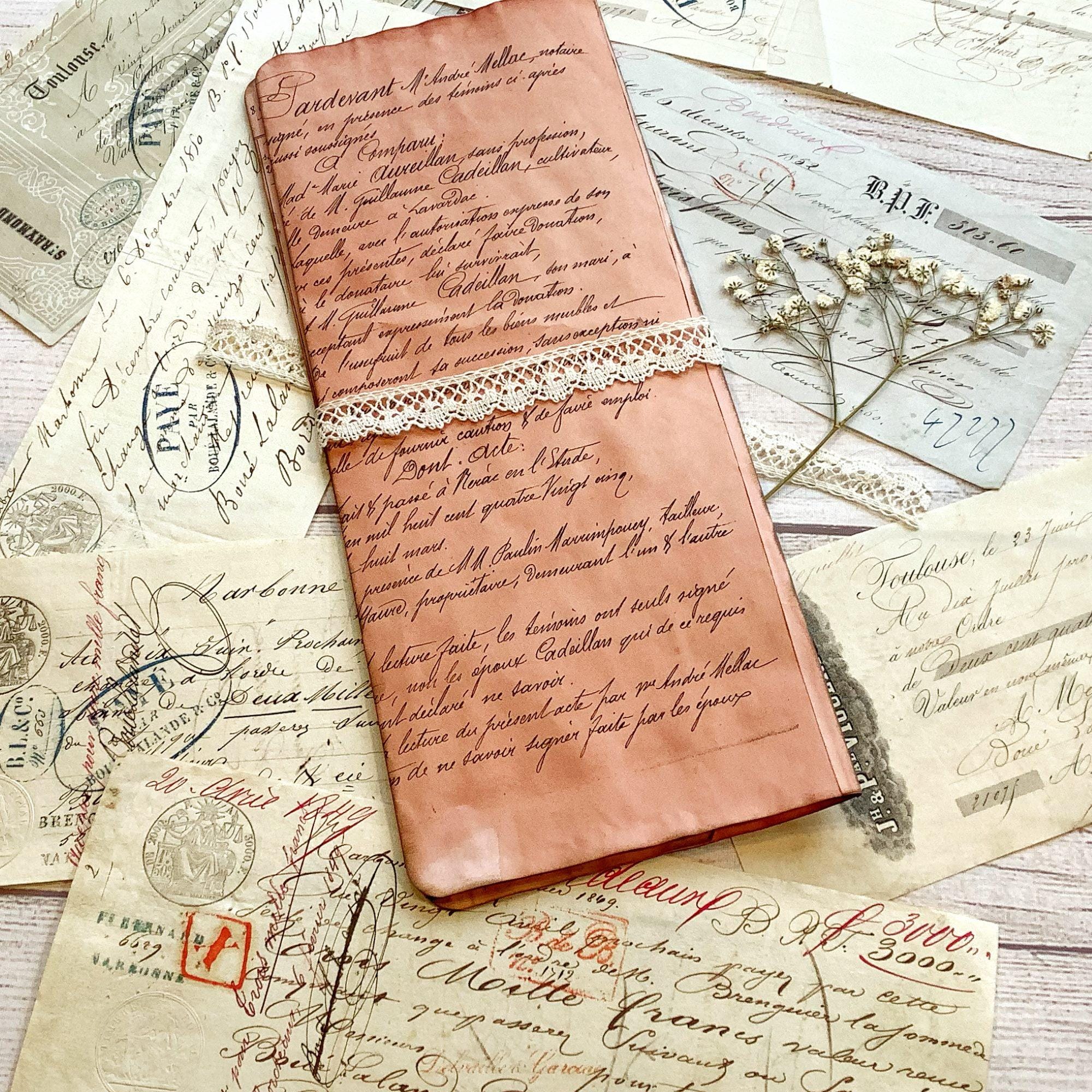 8 Vintage French Handwritten Cheques in Handmade Eco-dyed Wallet ...