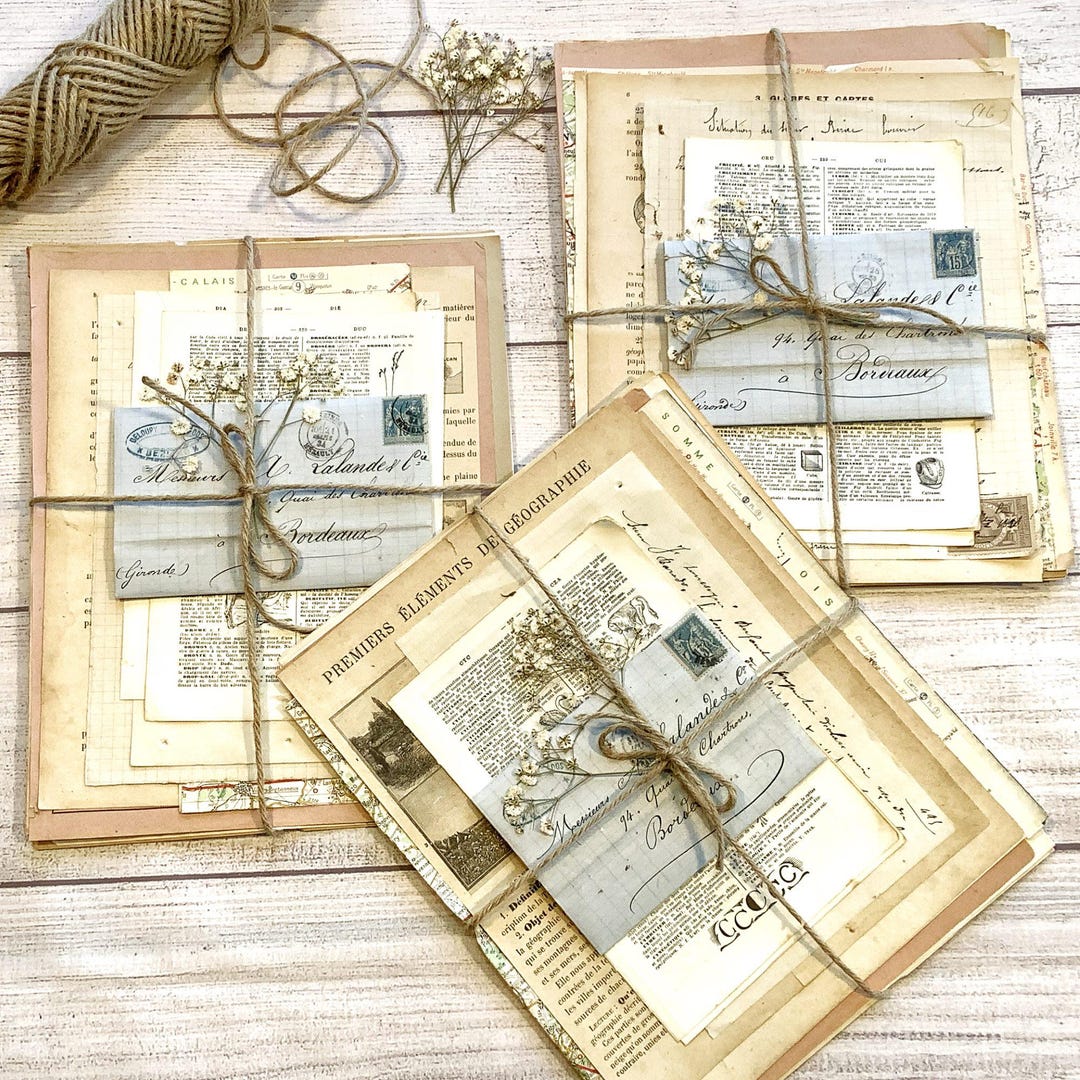Letters and Pages Vintage French Bundle, Book Pages Handwritten Letters ...