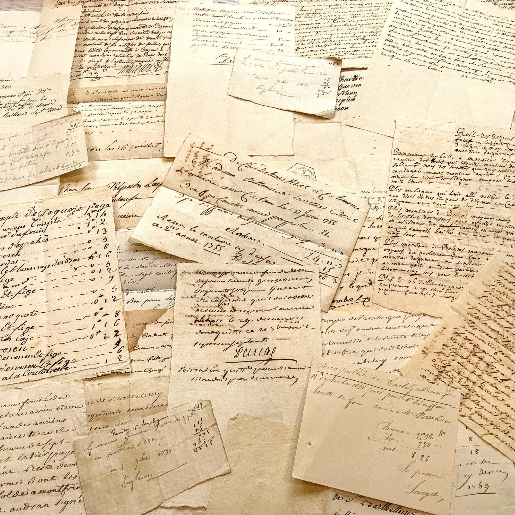 Very Old French Handwriting Snippets 1700s/1800s 10 Authentic Ephemera ...