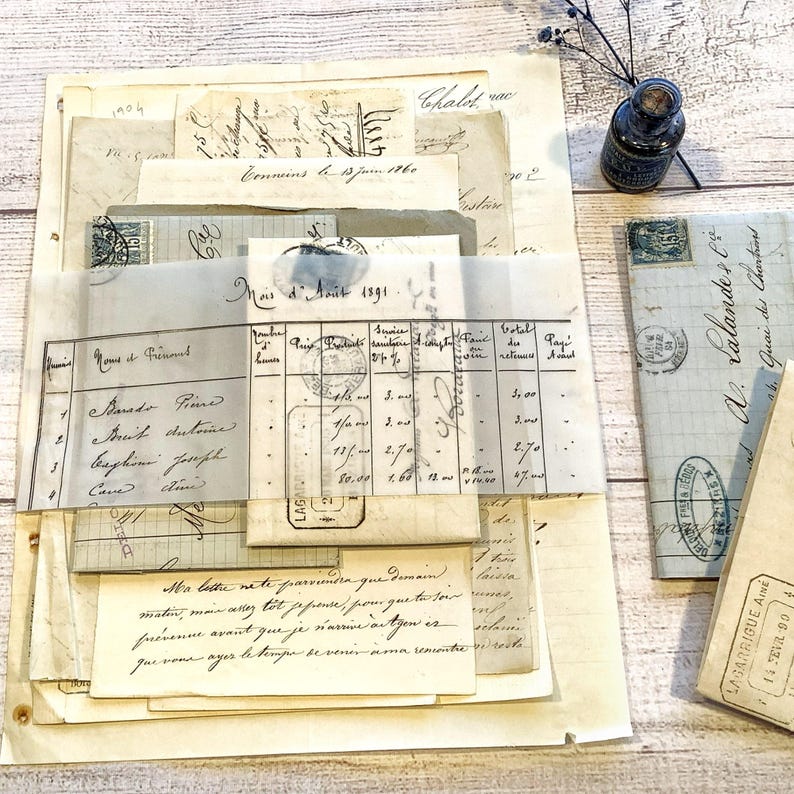 Antique French Handwritten Letters and Documents Bundle (1800s- Early ...