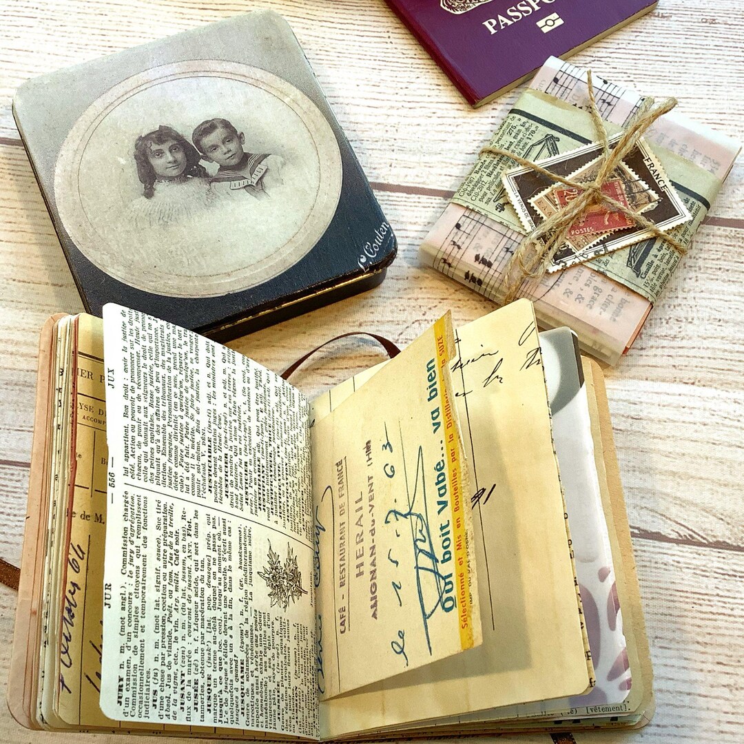 Junk Journal Kit in a Tin – Tiny Vintage French & Eco-dyed Paper ...