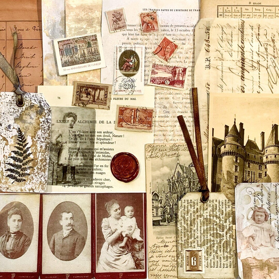Red-themed Collage Kit, Inspiration Pack for Junk Journals With French ...