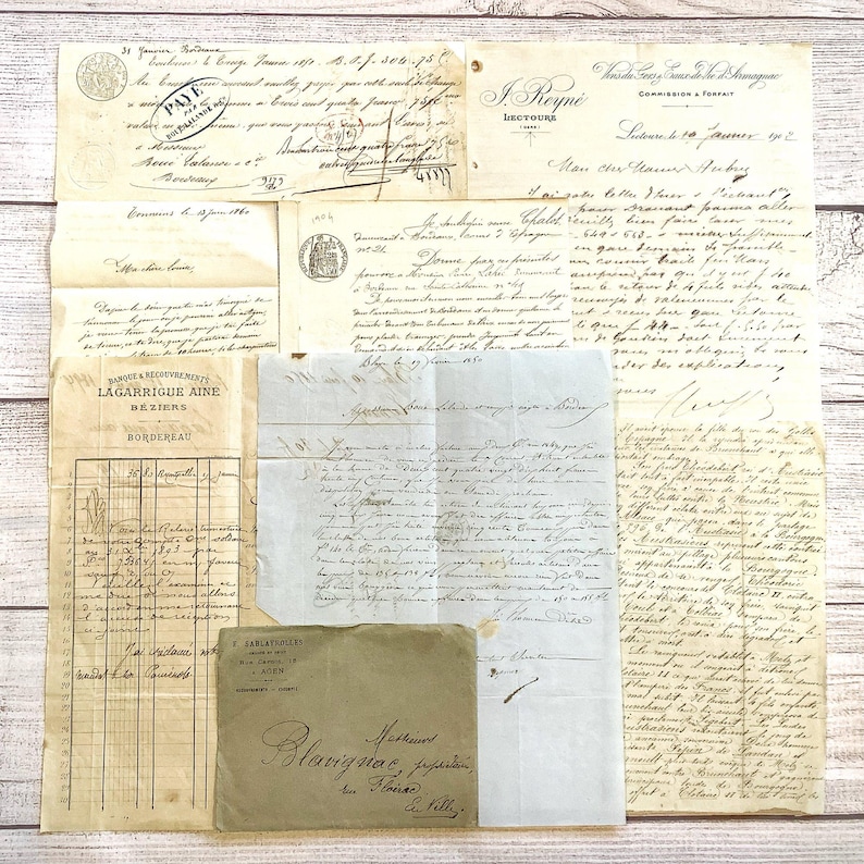 Antique French Handwritten Letters and Documents Bundle (1800s- Early ...