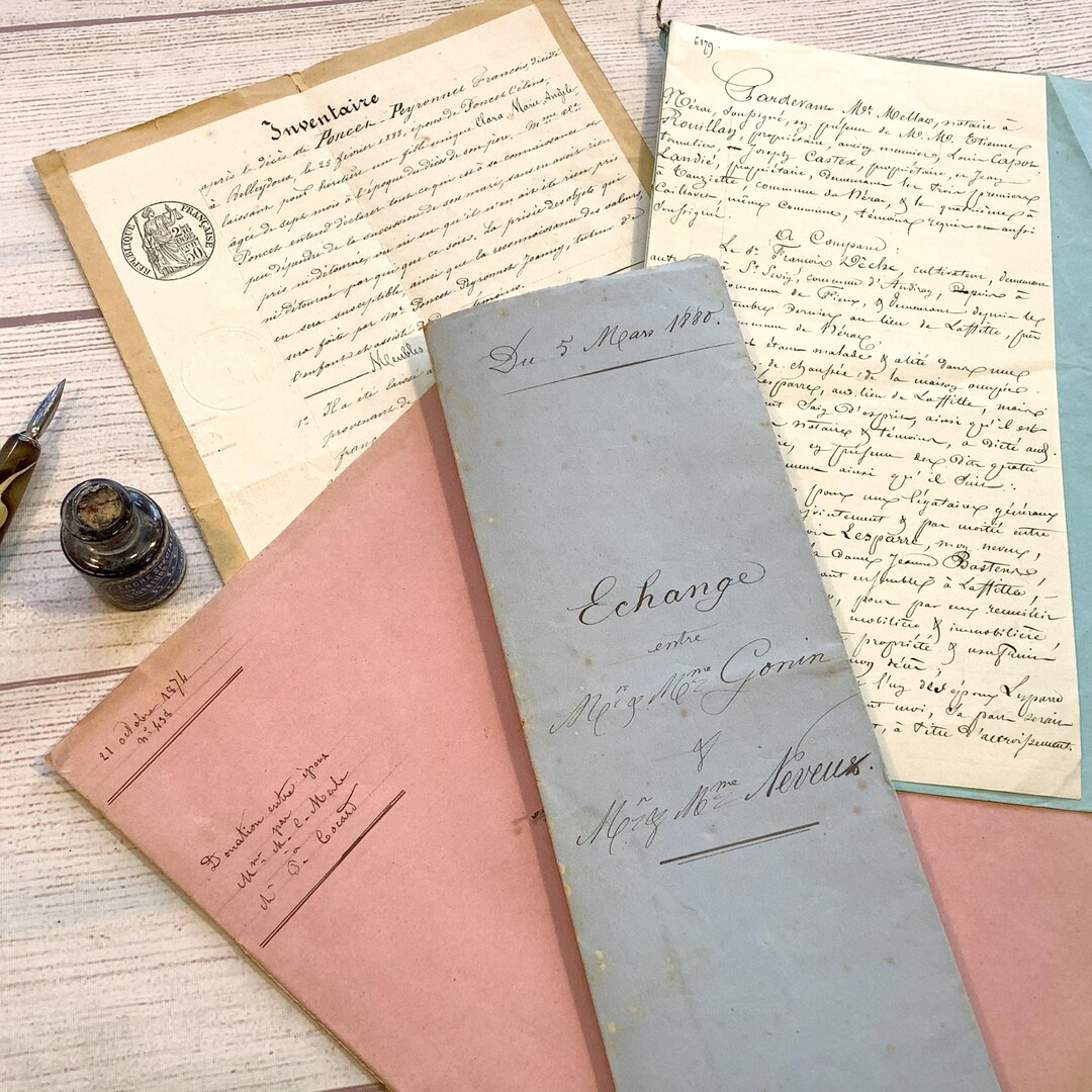 4 Antique French Documents, Elegant Handwritten Script, Vintage French ...