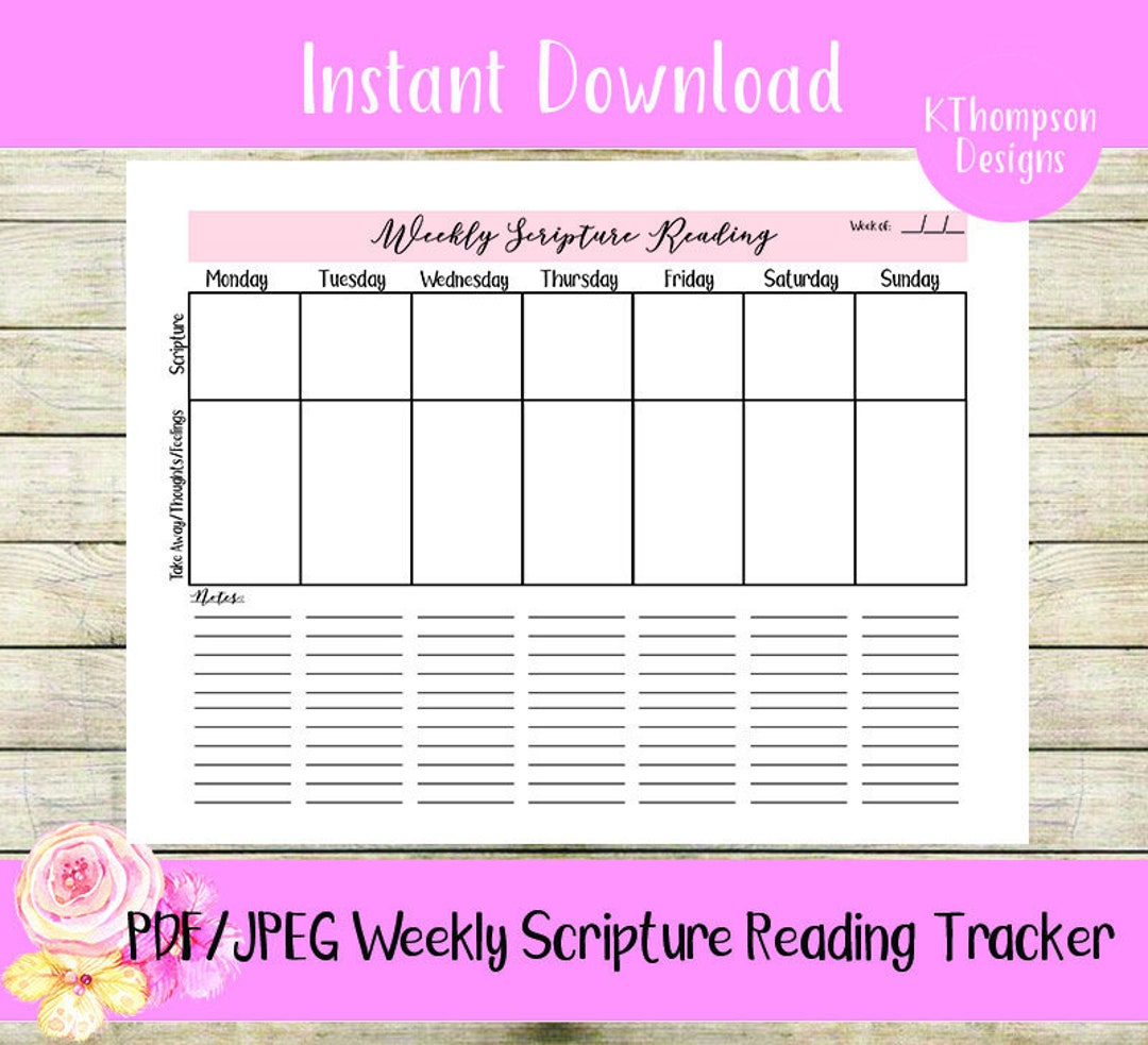 Weekly Scripture Reading Tracker and Planner PDF JPEG Instant Download ...
