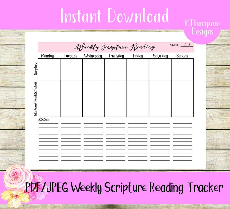 Weekly Scripture Reading Tracker and Planner PDF JPEG Instant Download ...