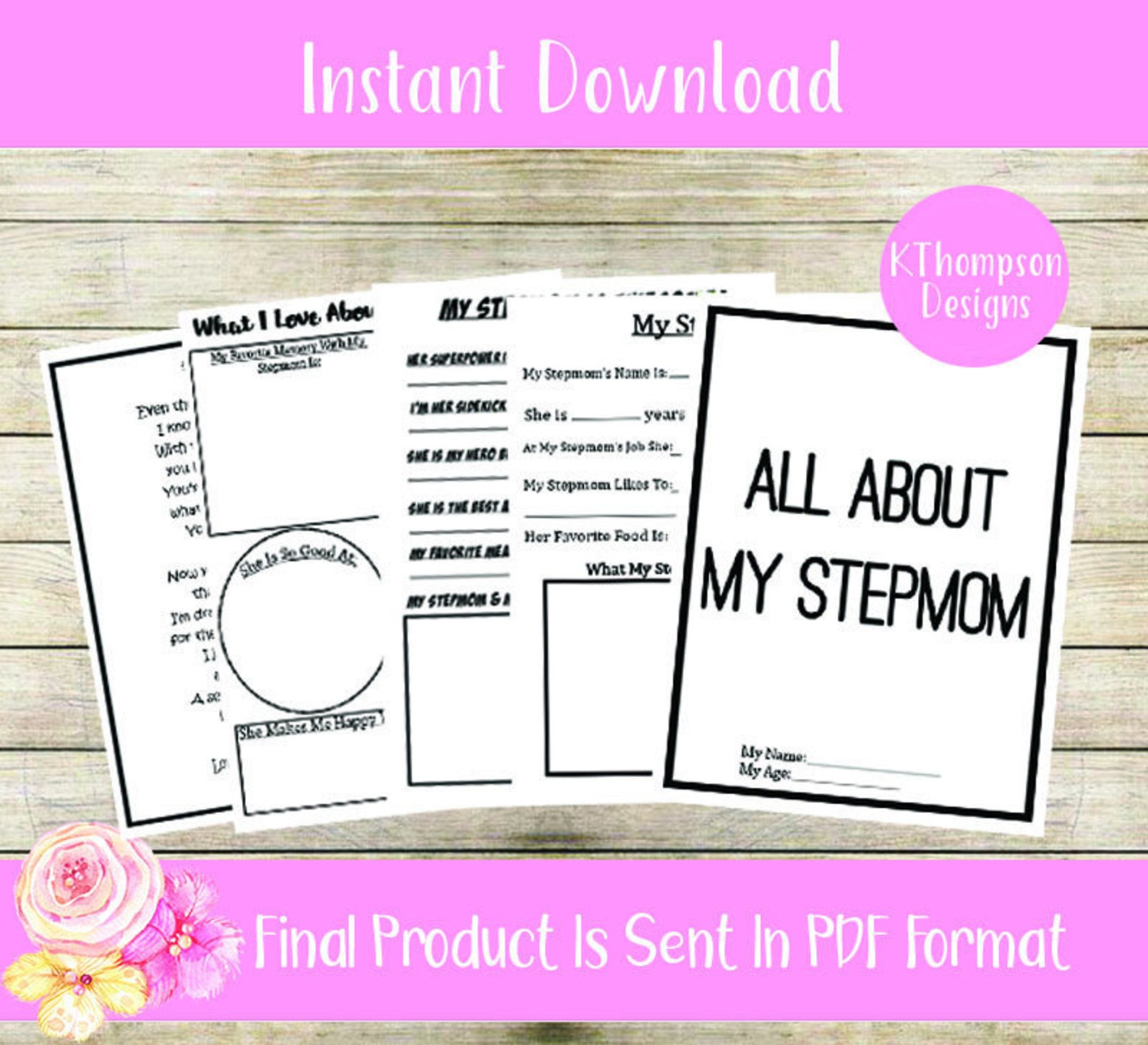 All About My Stepmom Printable, Instant Download, Mother's Day ...