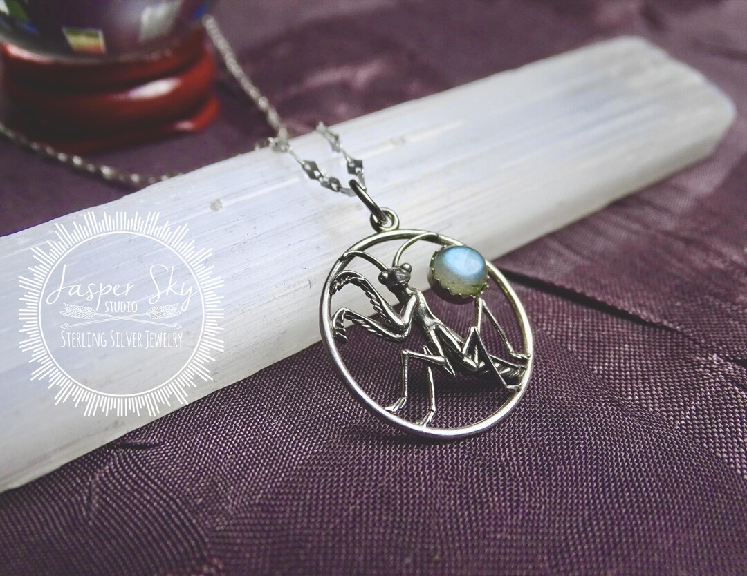 Sterling Silver Praying Mantis Pendant With Labradorite - Handcrafted ...