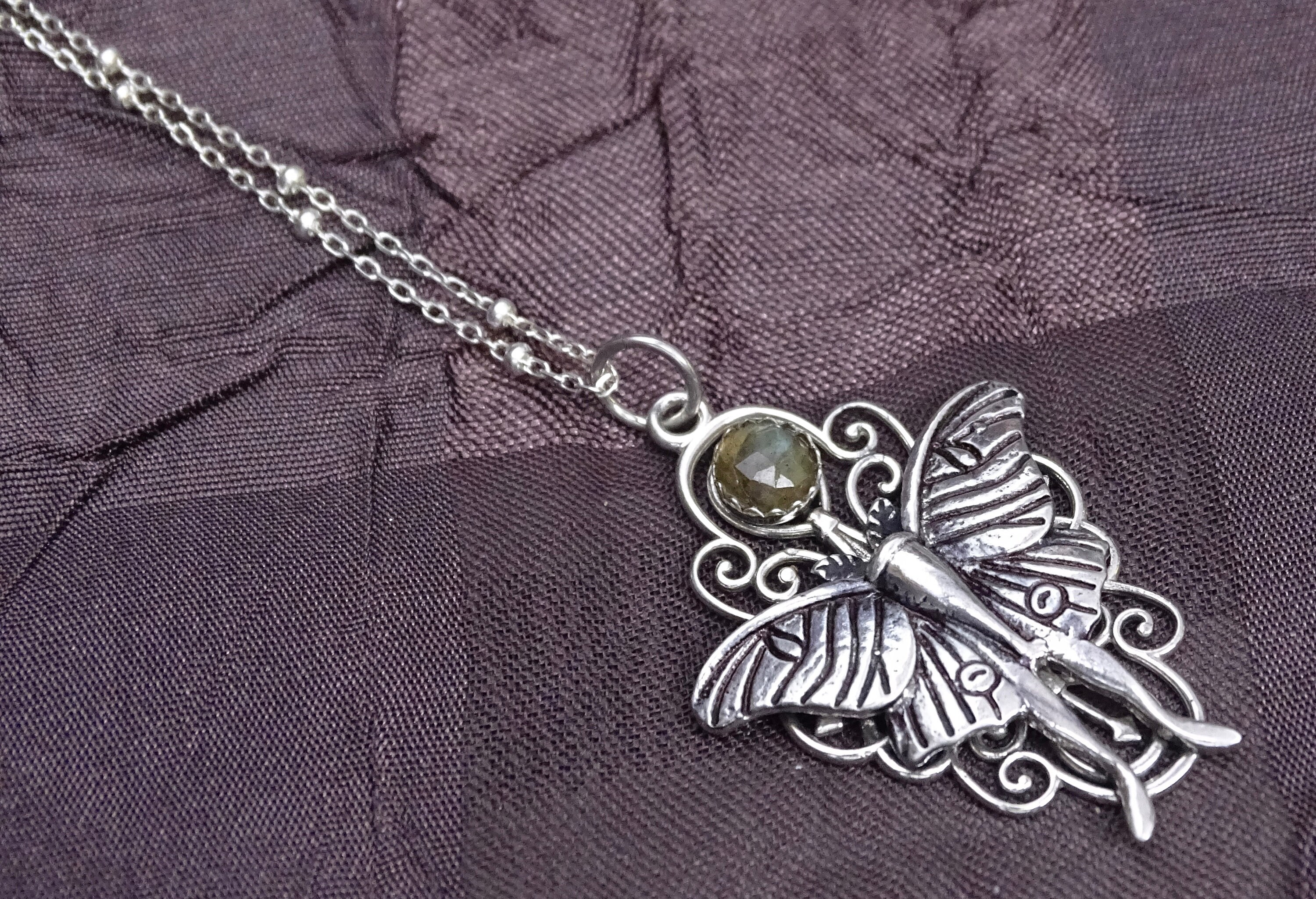 Moth Necklace Sterling Silver Luna Moth With Labradorite, Filigree ...