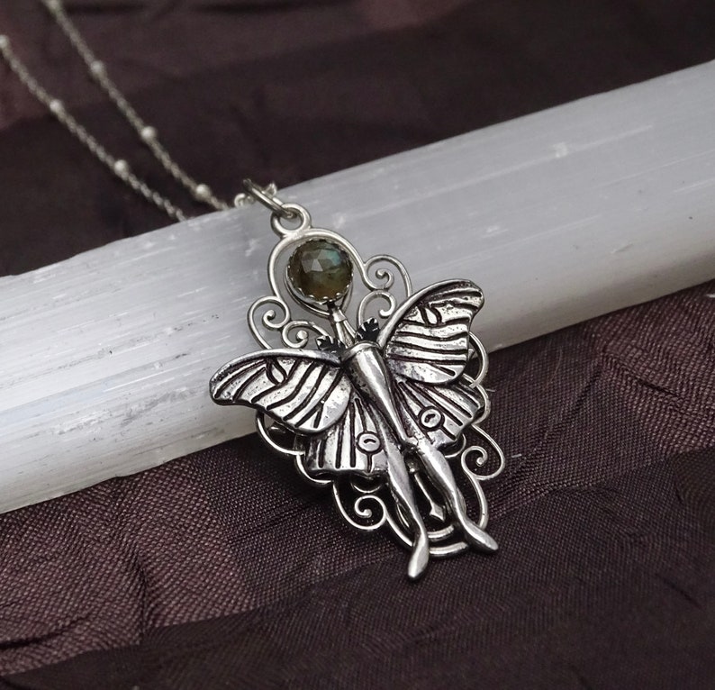 Moth Necklace Sterling Silver Luna Moth With Labradorite, Filigree ...