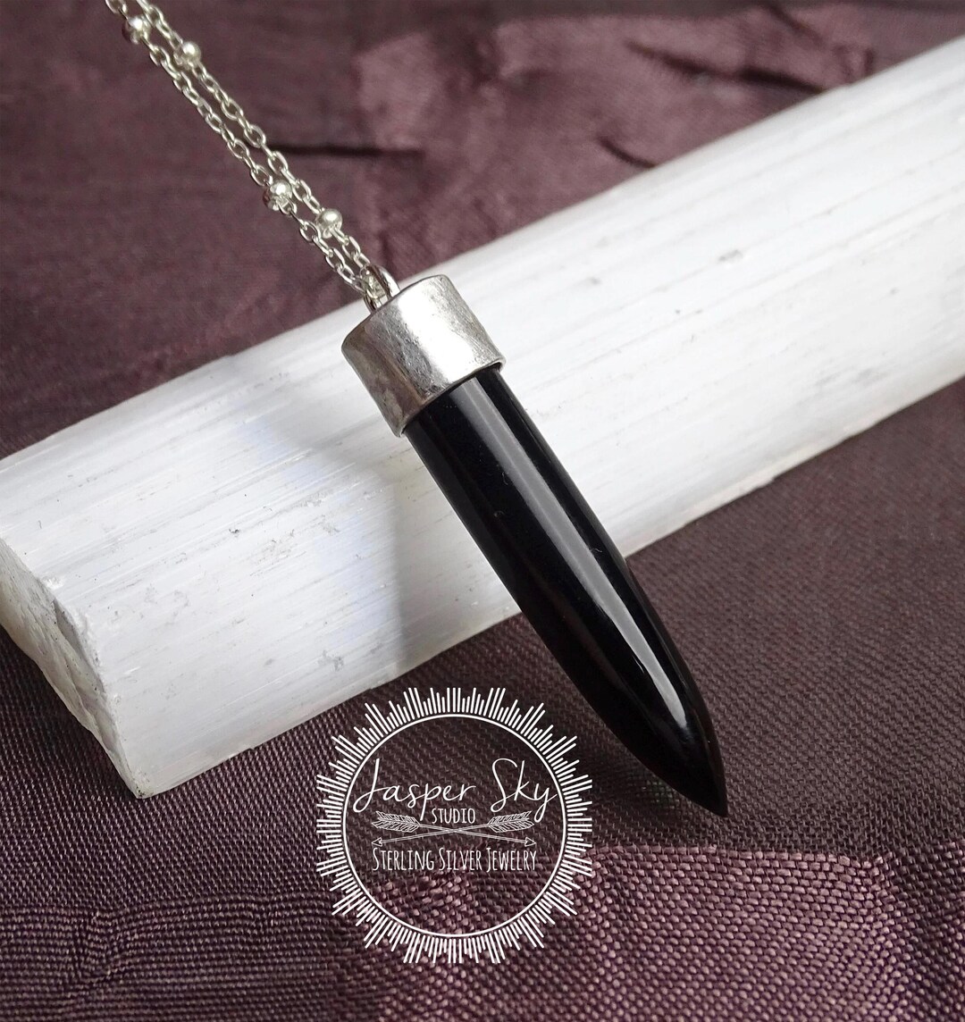 Handcrafted Obsidian and Sterling Silver Bullet Pendant Unisex ...