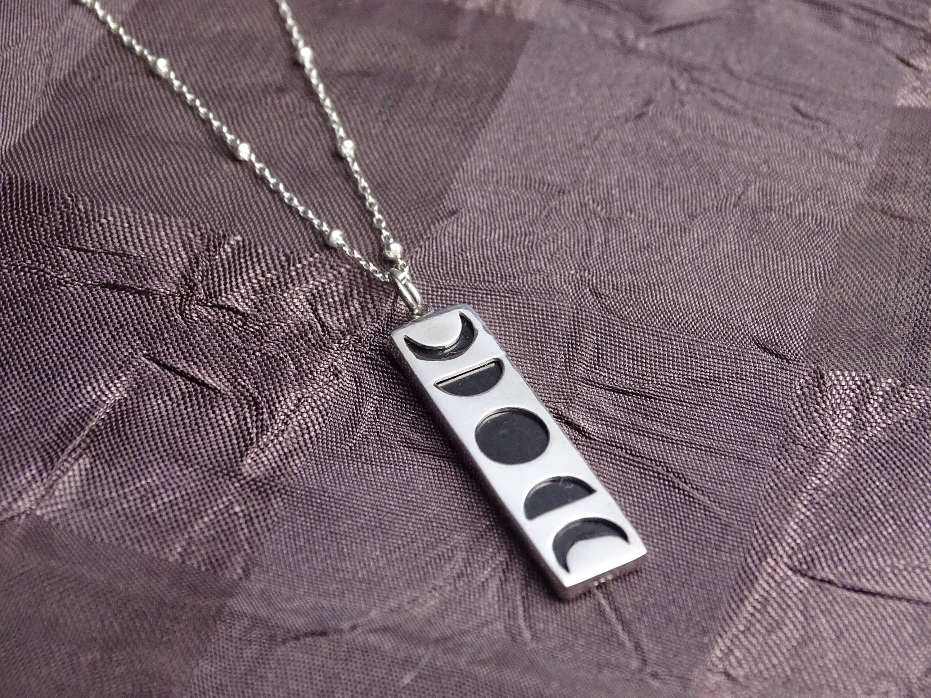Sterling Silver Moon Phase Pendant, Black Arang Wood Backing, Unique ...
