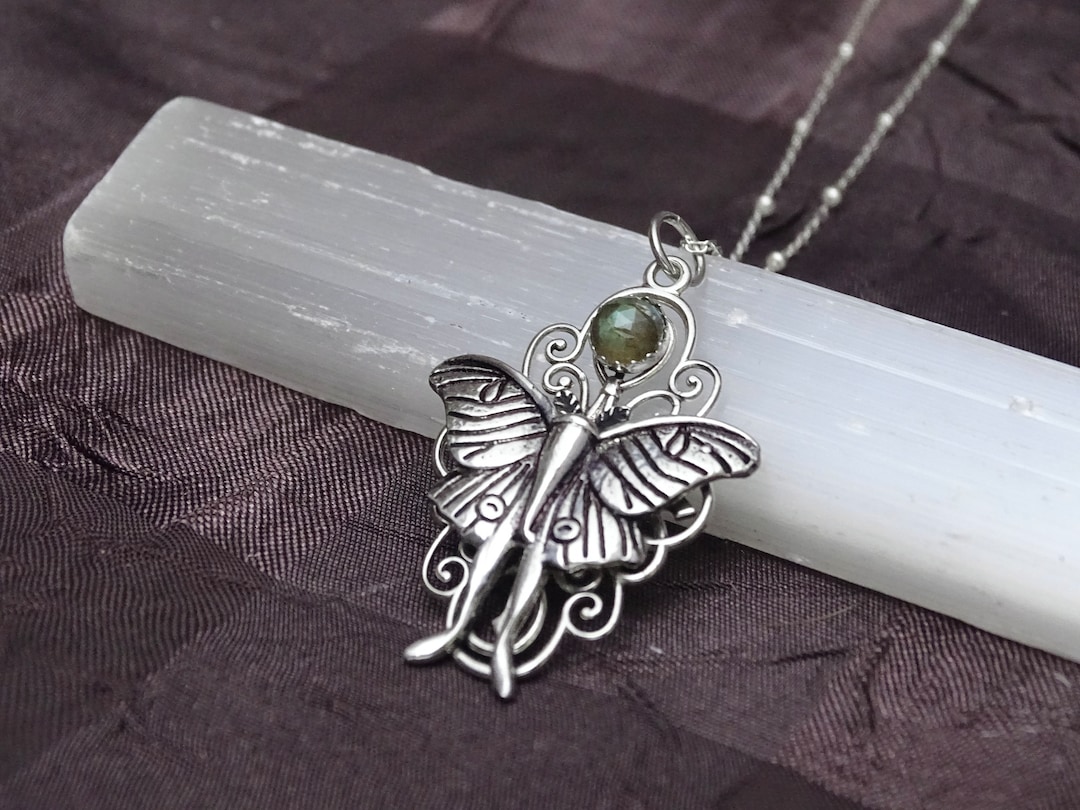 Moth Necklace Sterling Silver Luna Moth With Labradorite, Filigree ...