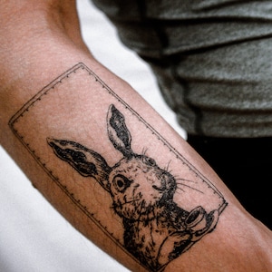 Graphic Blue Rabbit Tattoo Bunny Tattoo Flash Boho Tattoo Animal Tattoo ...